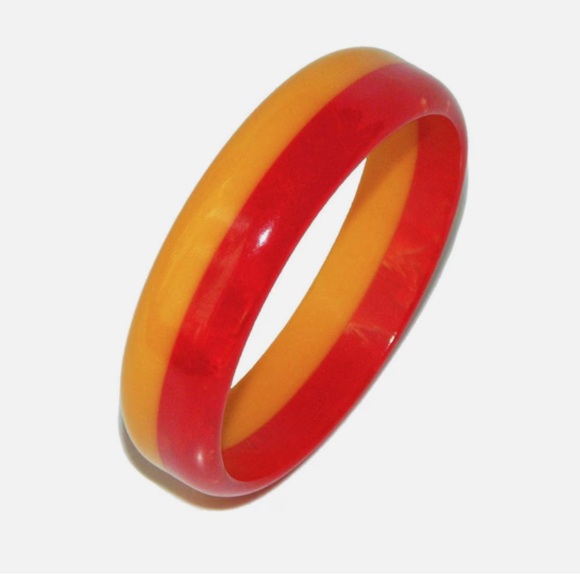 Vintage | Jewelry | Vintage Bakelite Red Yellow Stripped Half Half ...